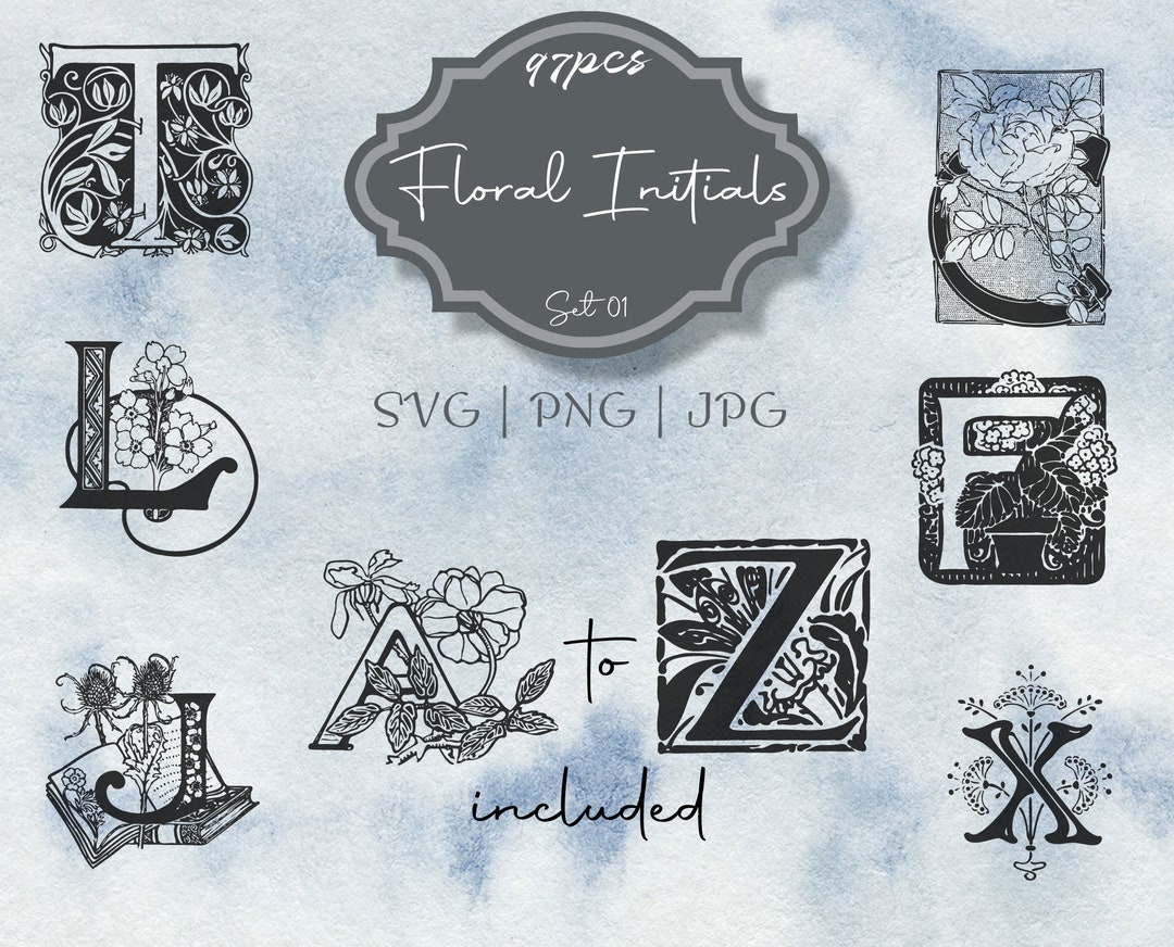 Floral Initials Set 01 Illustration Clipart - Vintage Commercial Use ...