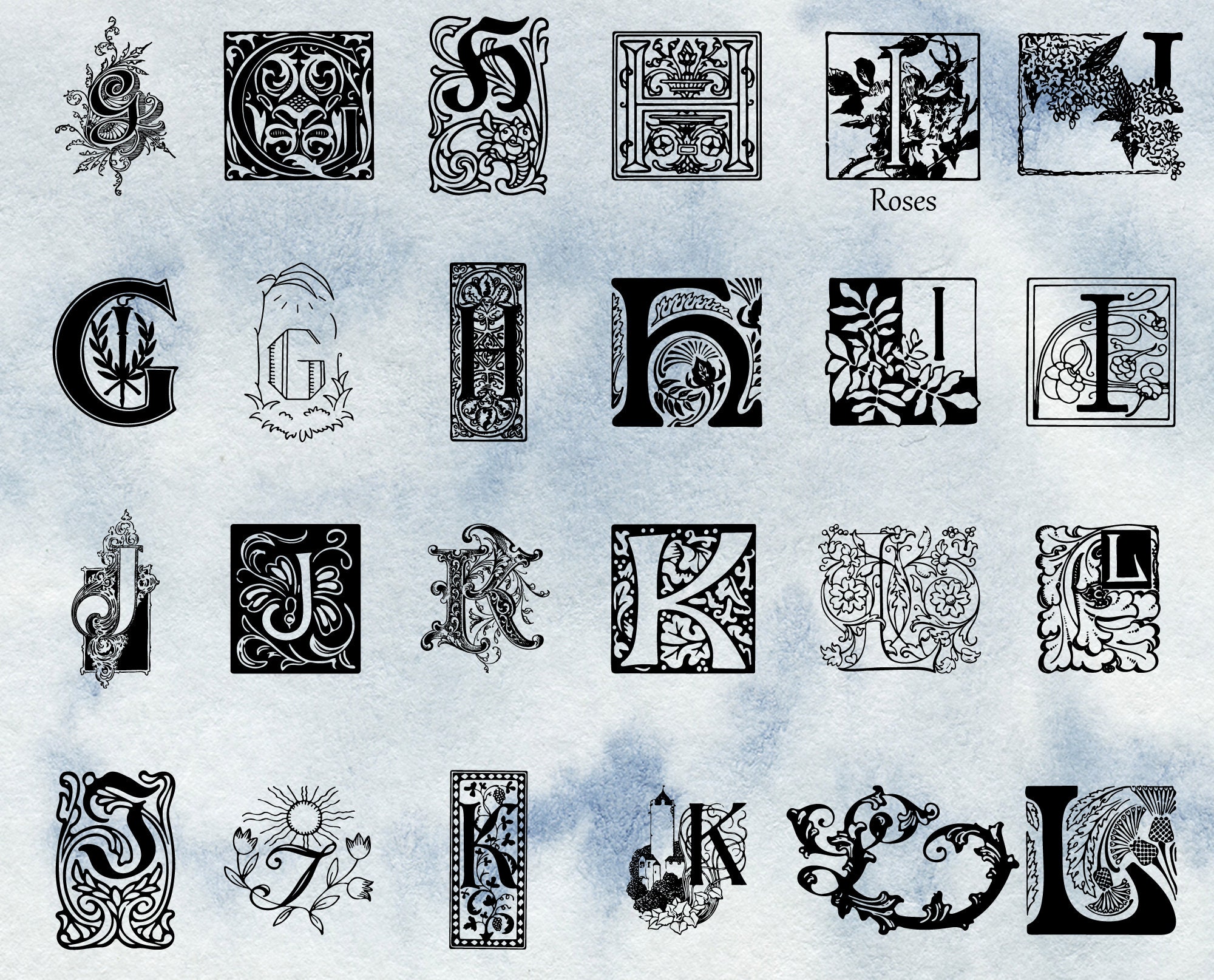 Floral Initials Set 02 Illustration Clipart - Vintage Commercial Use ...