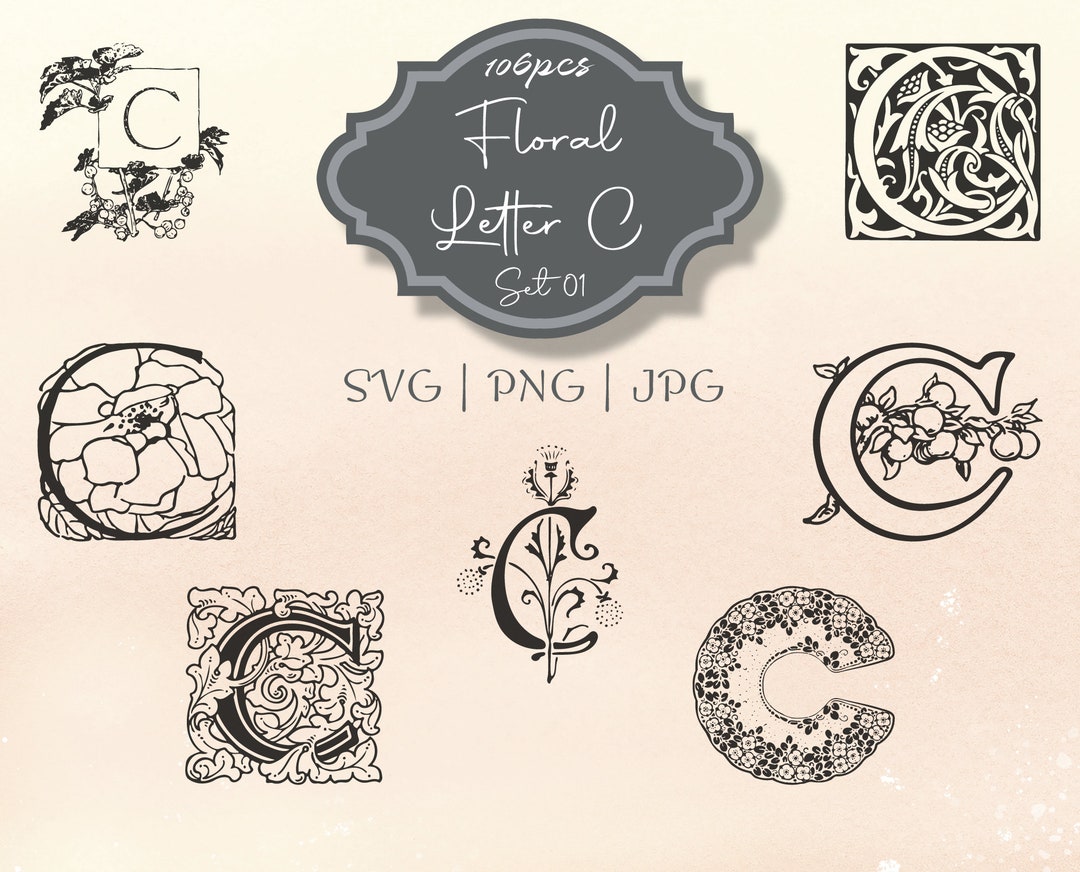 Floral Letter C Initials Set 01 Illustration Clipart - Vintage ...