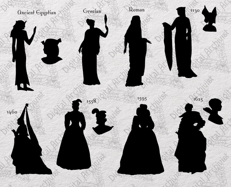 Fashion History Silhouette Clipart Set ~ Antique, PNG, SVG ...
