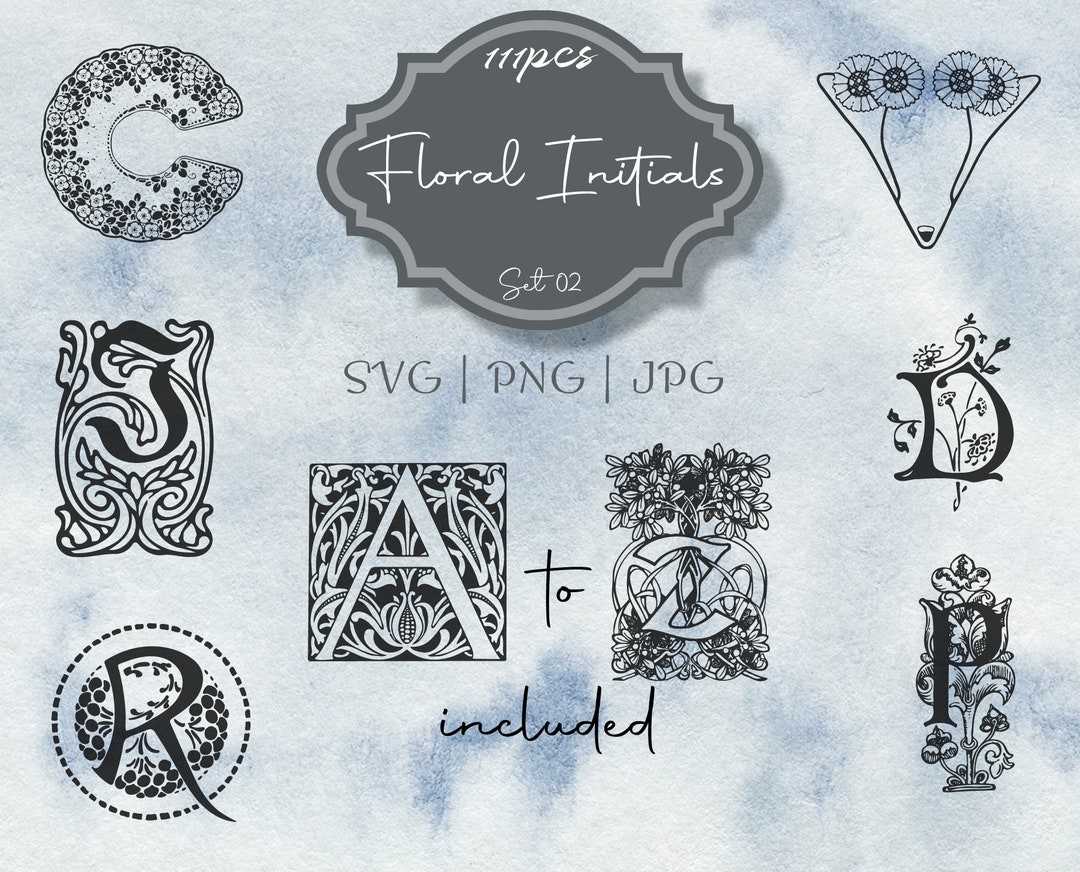 Floral Initials Set 02 Illustration Clipart - Vintage Commercial Use ...