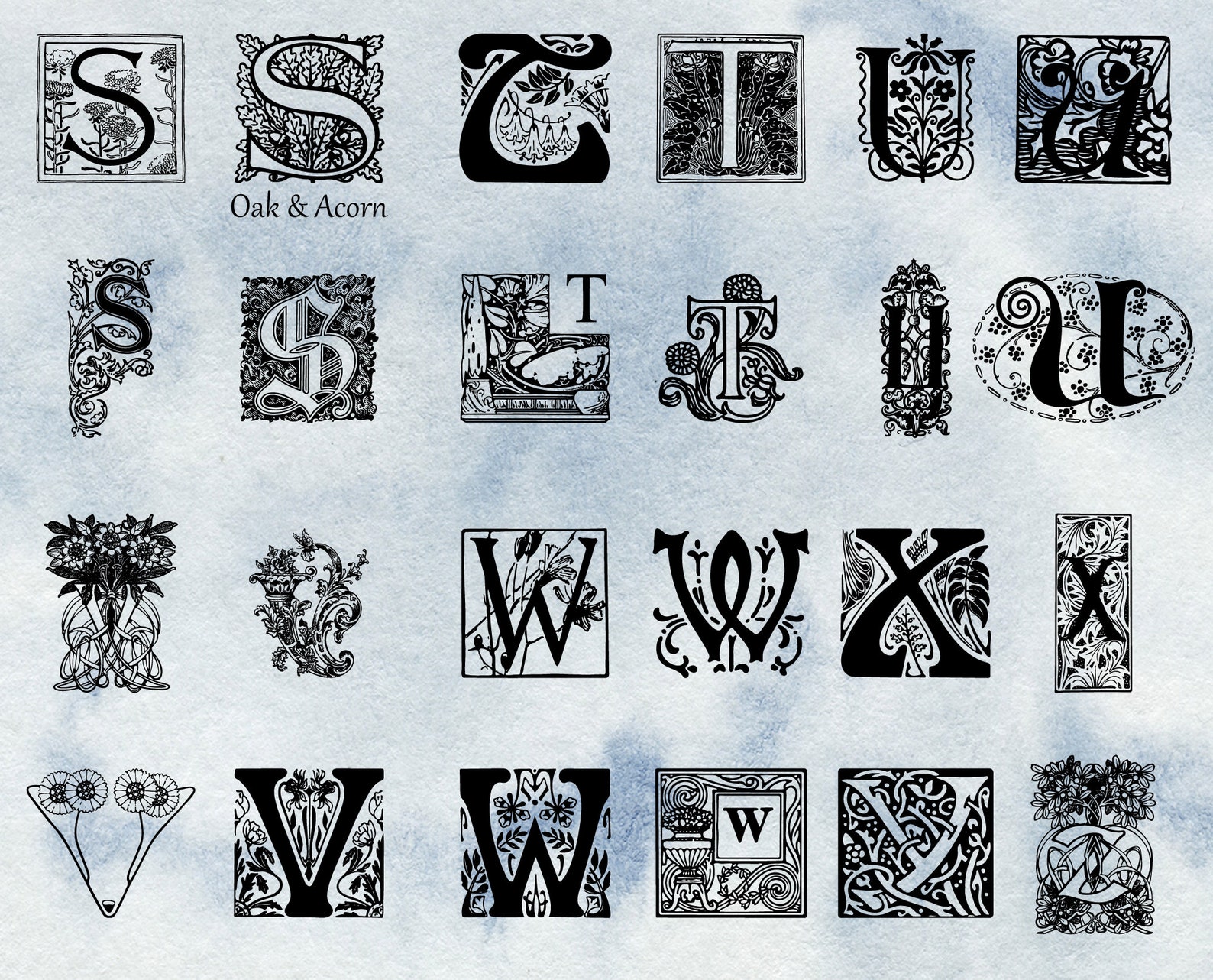 Floral Initials Set 02 Illustration Clipart Vintage Commercial Use ...