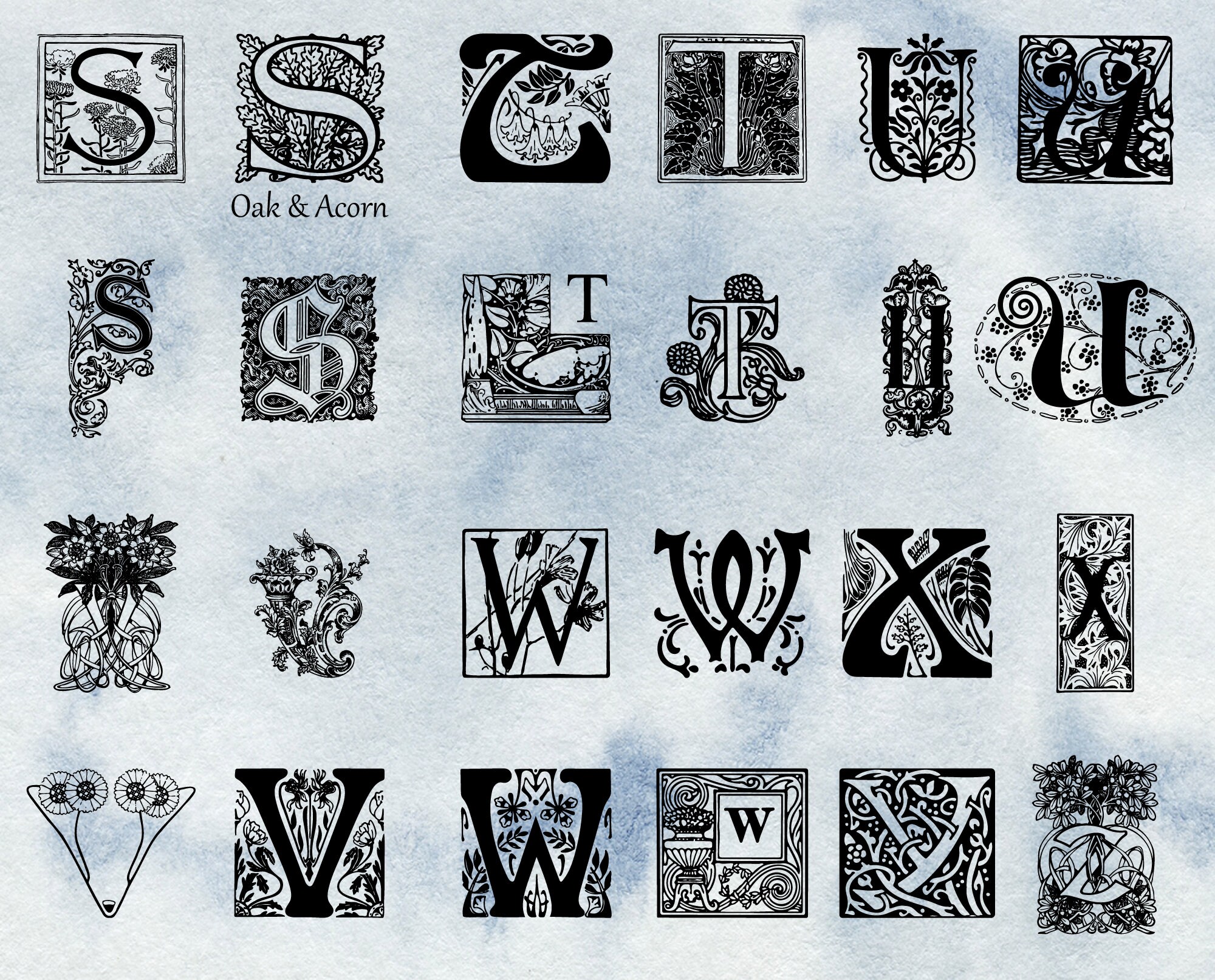 Floral Initials Set 02 Illustration Clipart - Vintage Commercial Use ...