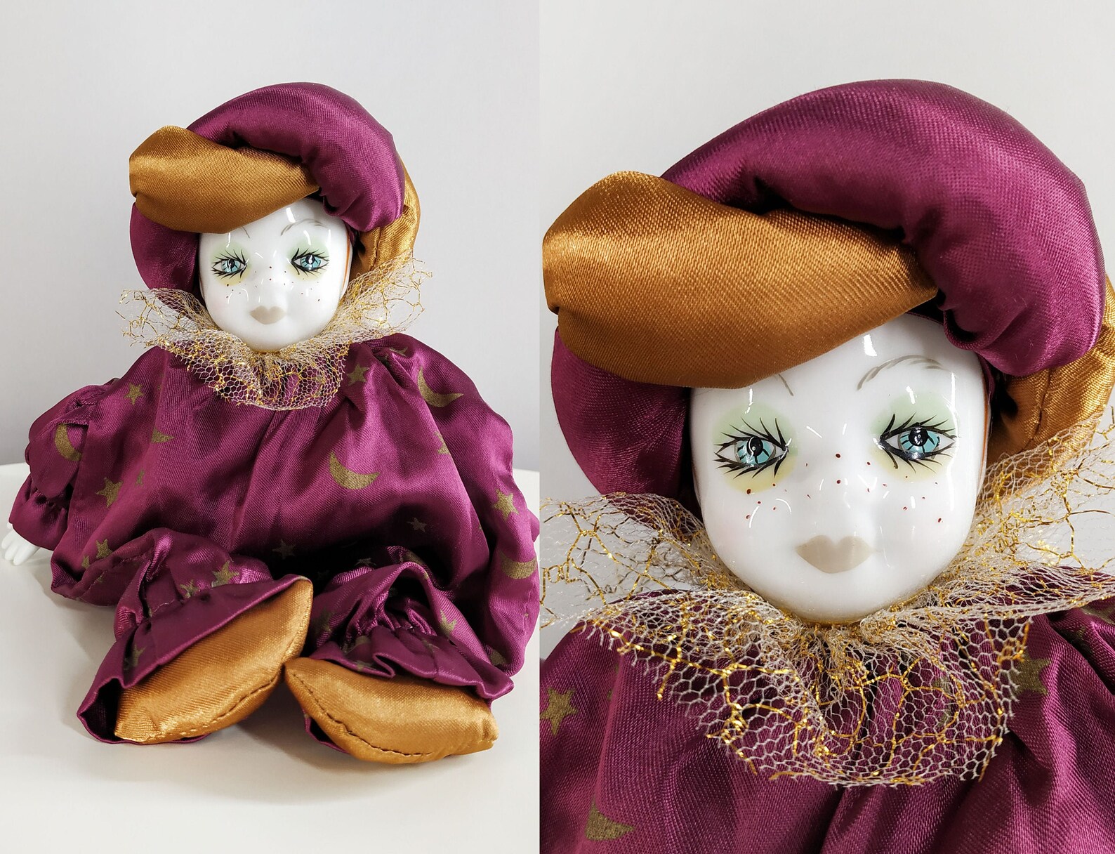 Vintage Harlequin doll retro porcelain jester doll clown | Etsy