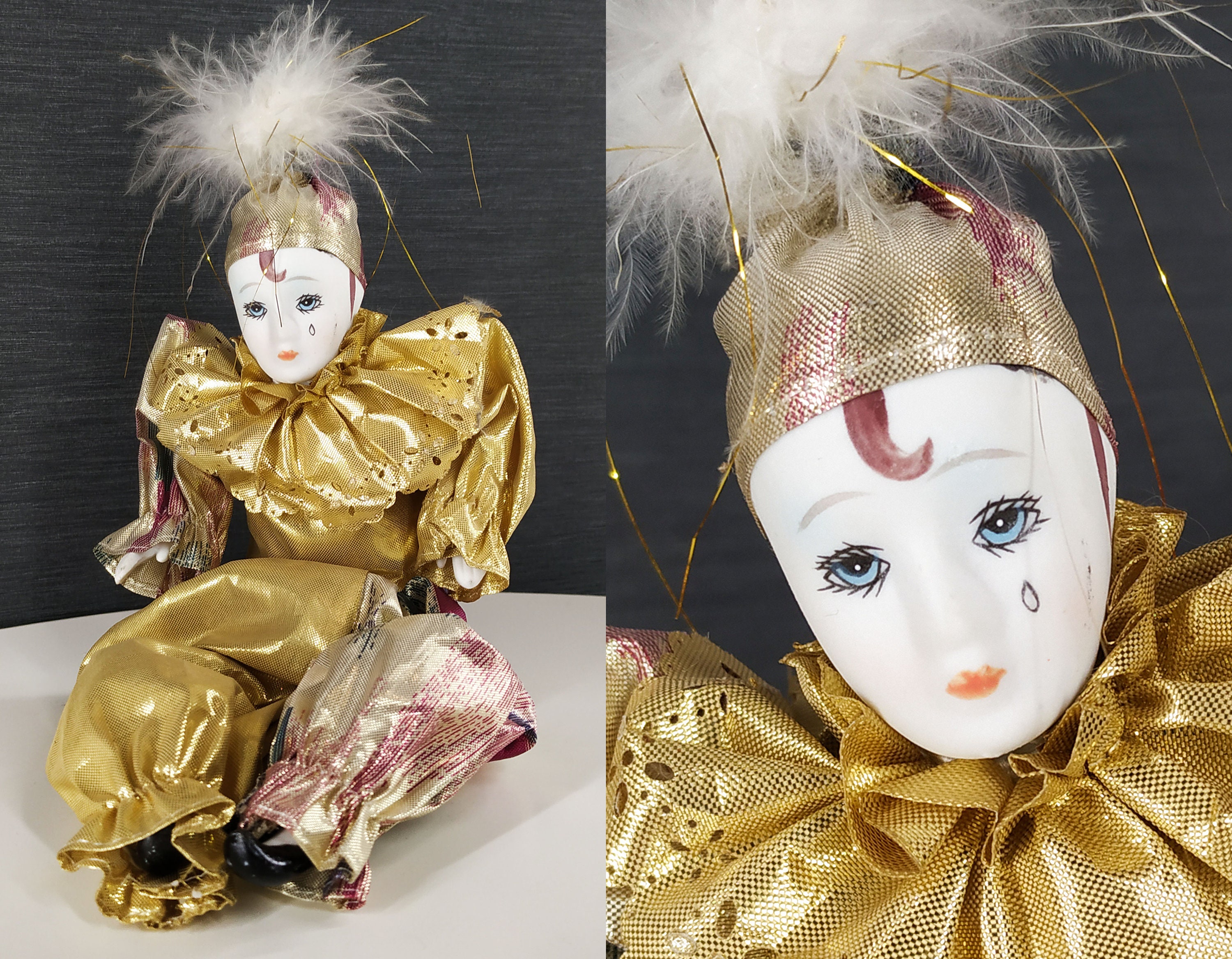 Toys & Games Dolls Harlequin Doll Porcelain Silk Ruffled Dress ...