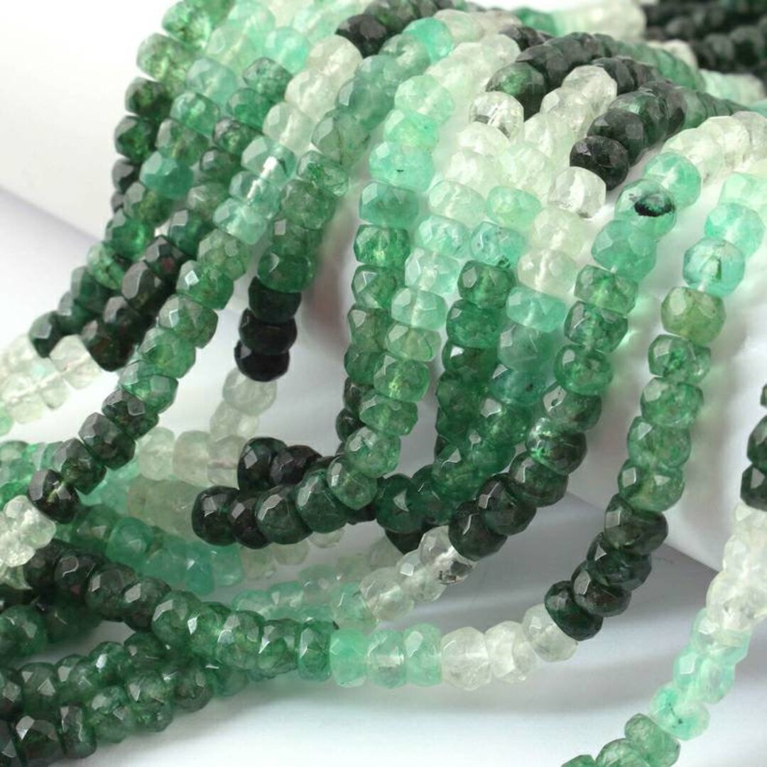 Ombre Emerald Beads Zambian Emerald Shaded Faceted Rondelle Beads 3.5 4 ...