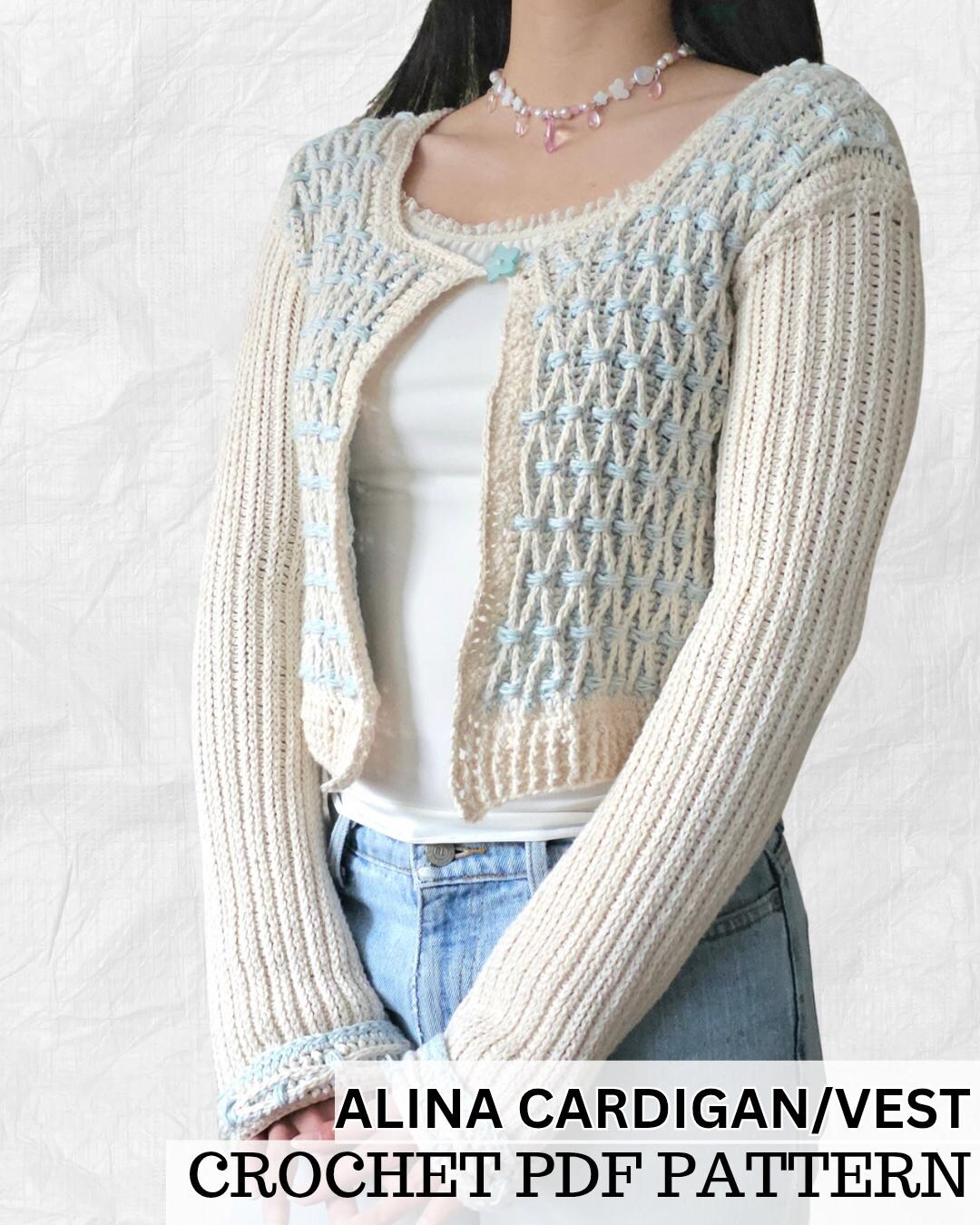 Alina PDF Crochet Pattern to Make Cardigan/vest + Free Arrietty Hairclip Crochet Pattern - Etsy