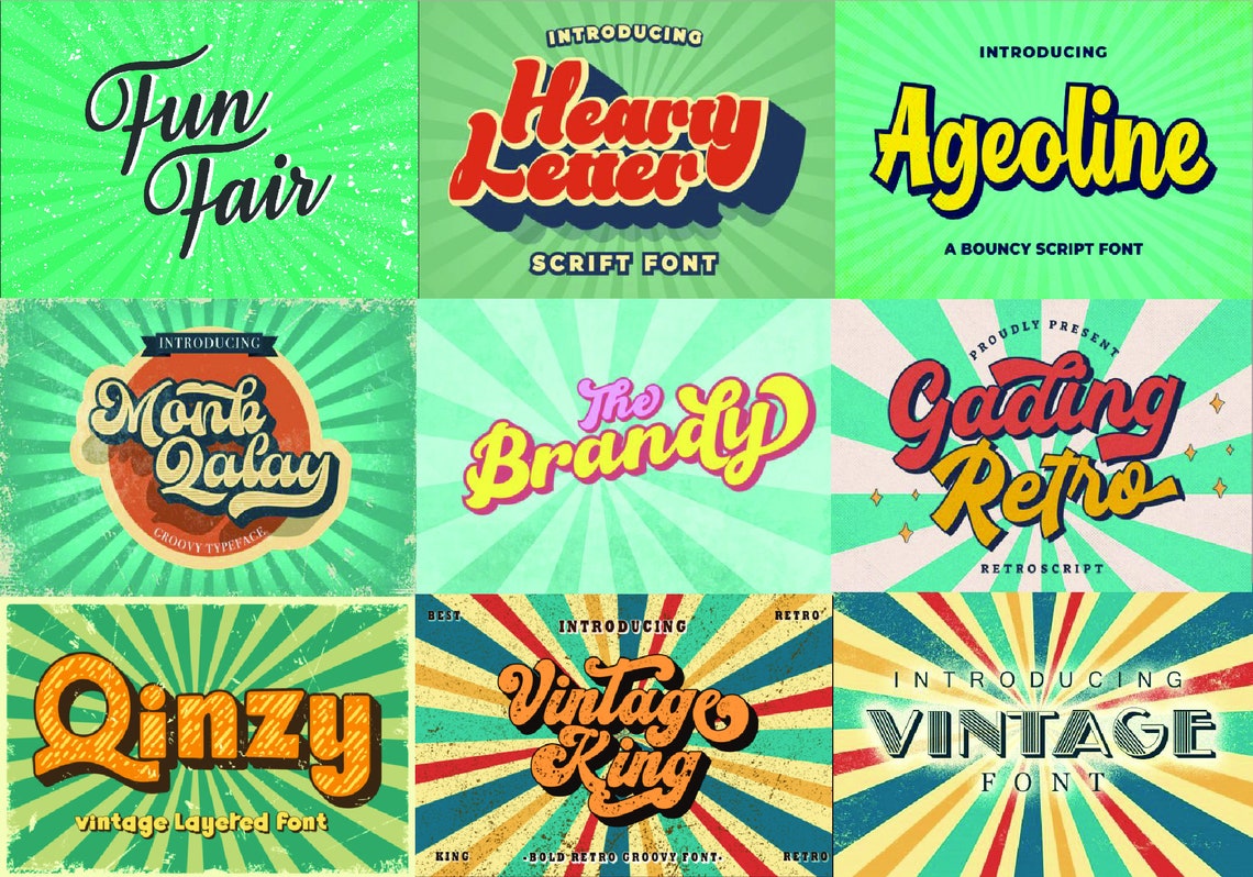 100 Retro Font Bundle Font With Tails 70s Font Groovy Etsy