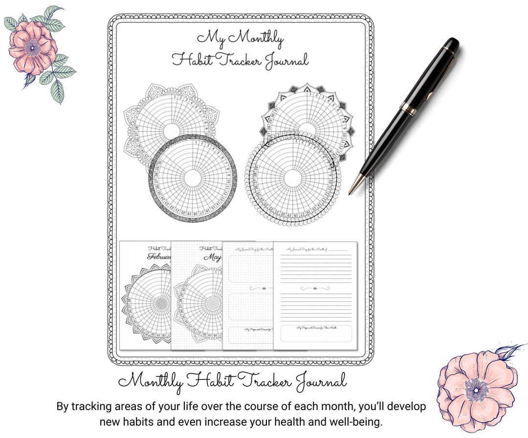 Mandala Monthly Habit Tracker and Journal - Etsy