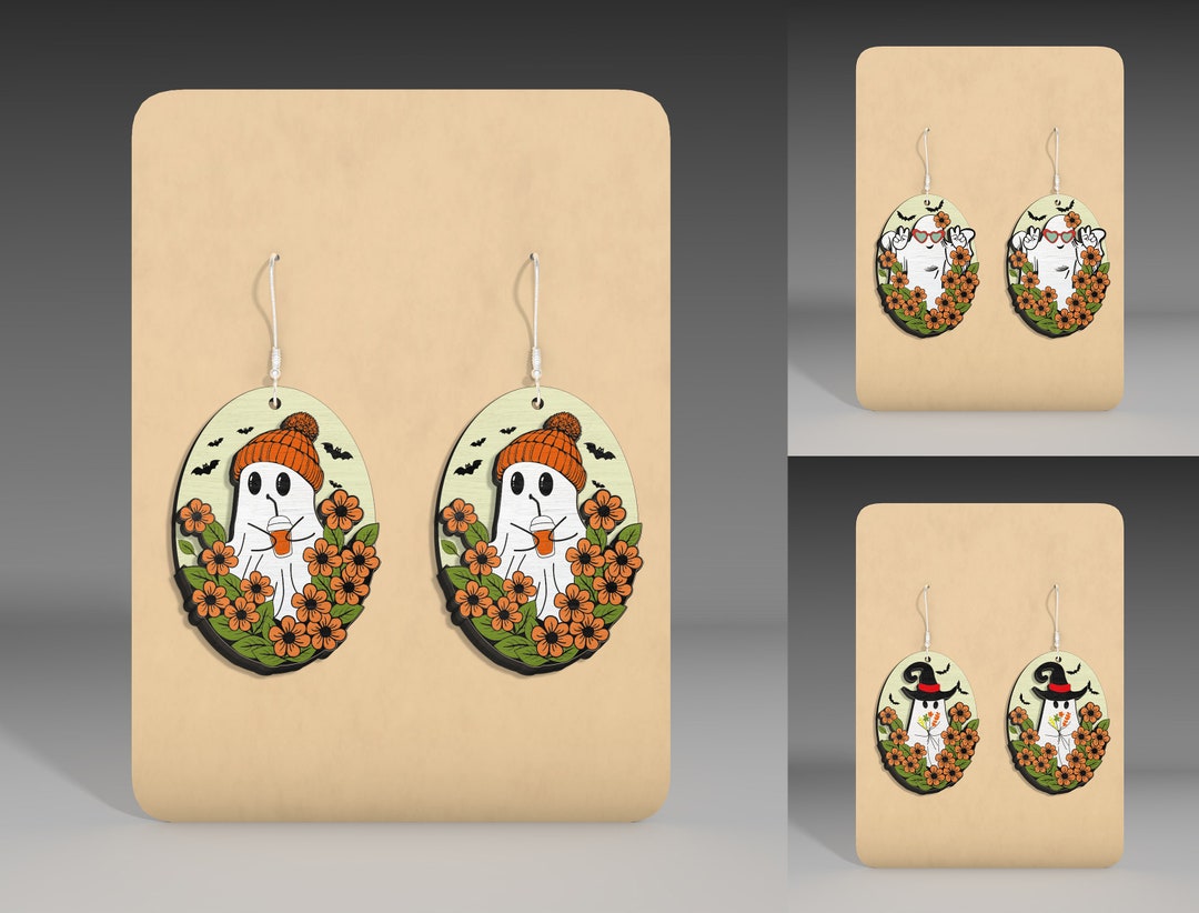 Ghost Flower Halloween Earrings Svg ,halloween Earring Files ,cute ...