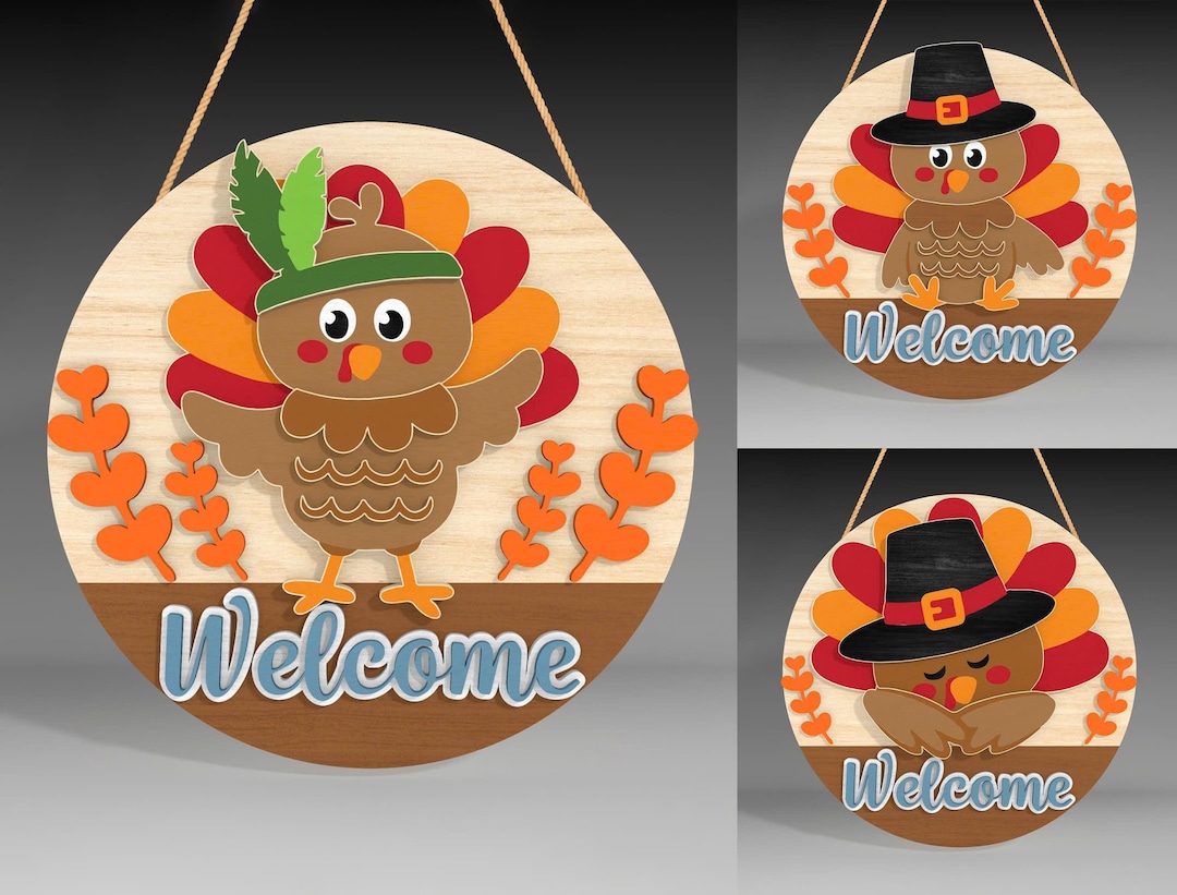 Thanksgiving Door Sign Laser Cut Svg, Turkey Door Hanger Svg,fall Door ...