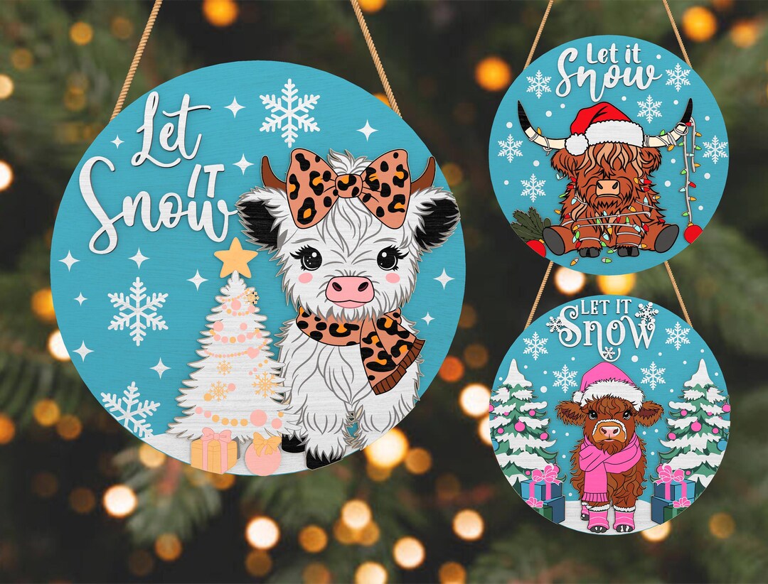 Highland Cow Sign Door Svg, Merry Christmas Door Hanger, Lasercut File ...