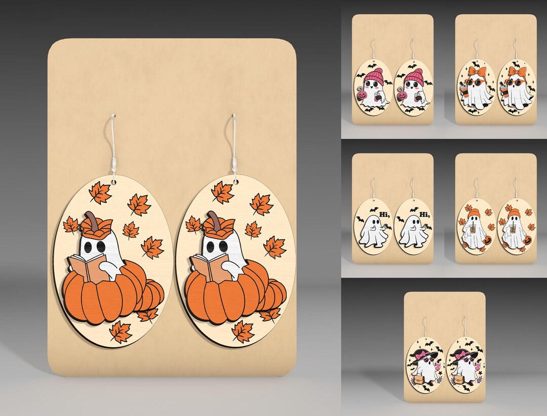 Cute Ghost Earring Wood Laser Cut File Svg ,halloween Earrings Svg ...