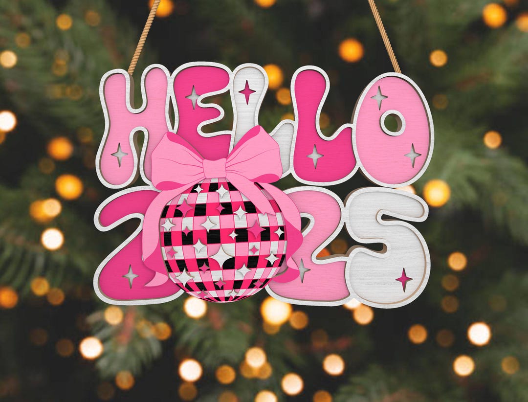 Hello 2025 Sign Door Svg, Disco Ball Retro Door Hanger Svg, Happy New ...