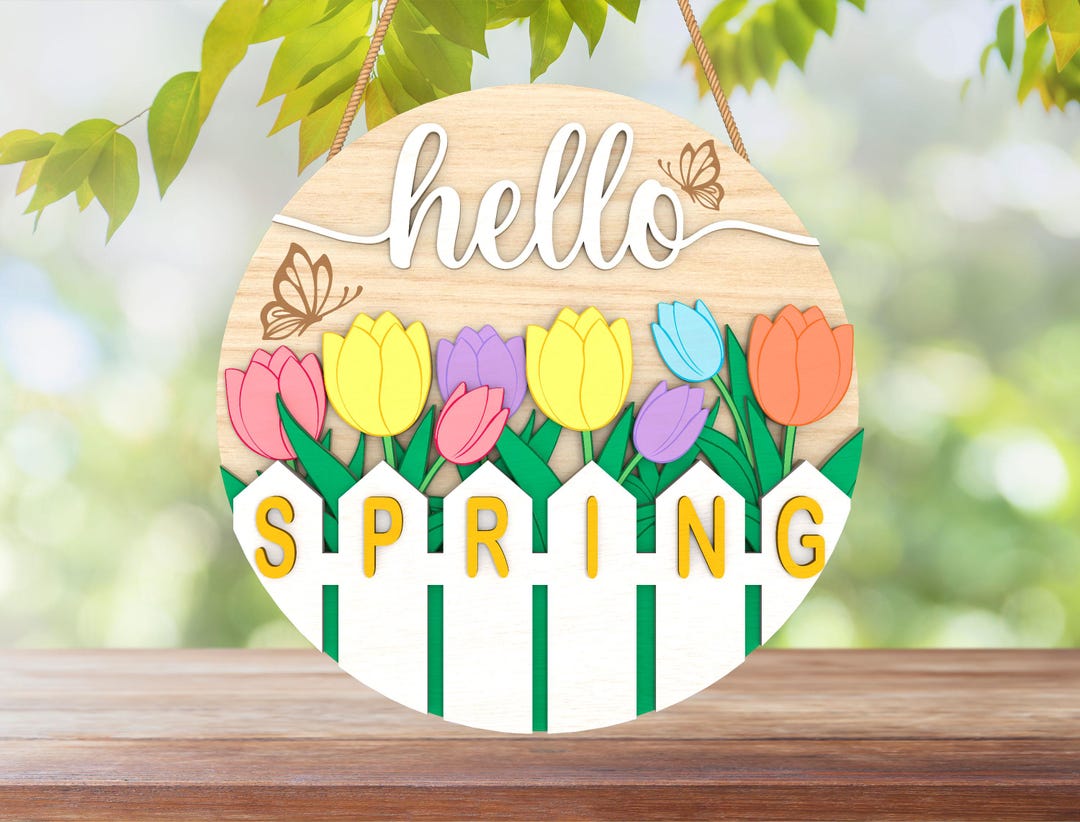 Spring Floral Door Sign Lasercut File Svg, Door Sign Laser Cut Tulip ...