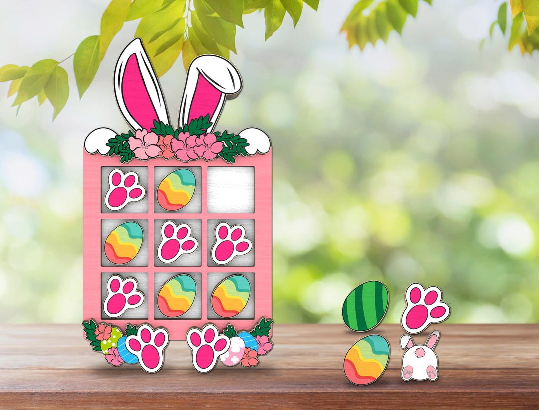 Happy Easter Day Tic Tac Toe Svg, Easter Bunny Rabbit Ear and Egg ...