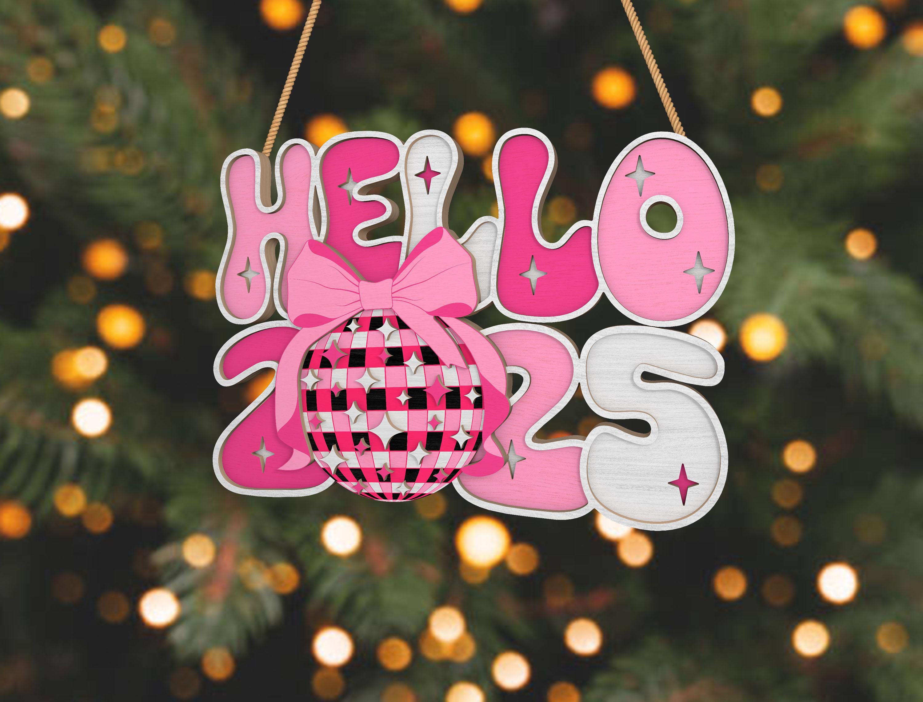 Hello 2025 Sign Door Svg, Disco Ball Retro Door Hanger Svg, Happy New ...