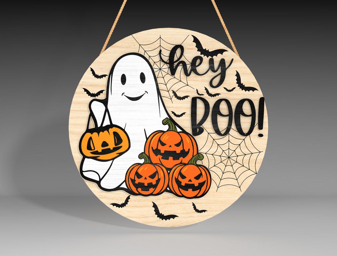 Halloween Ghost Door Sign Laser Cut Svg,trick or Treat Svg,hey Boo Door ...