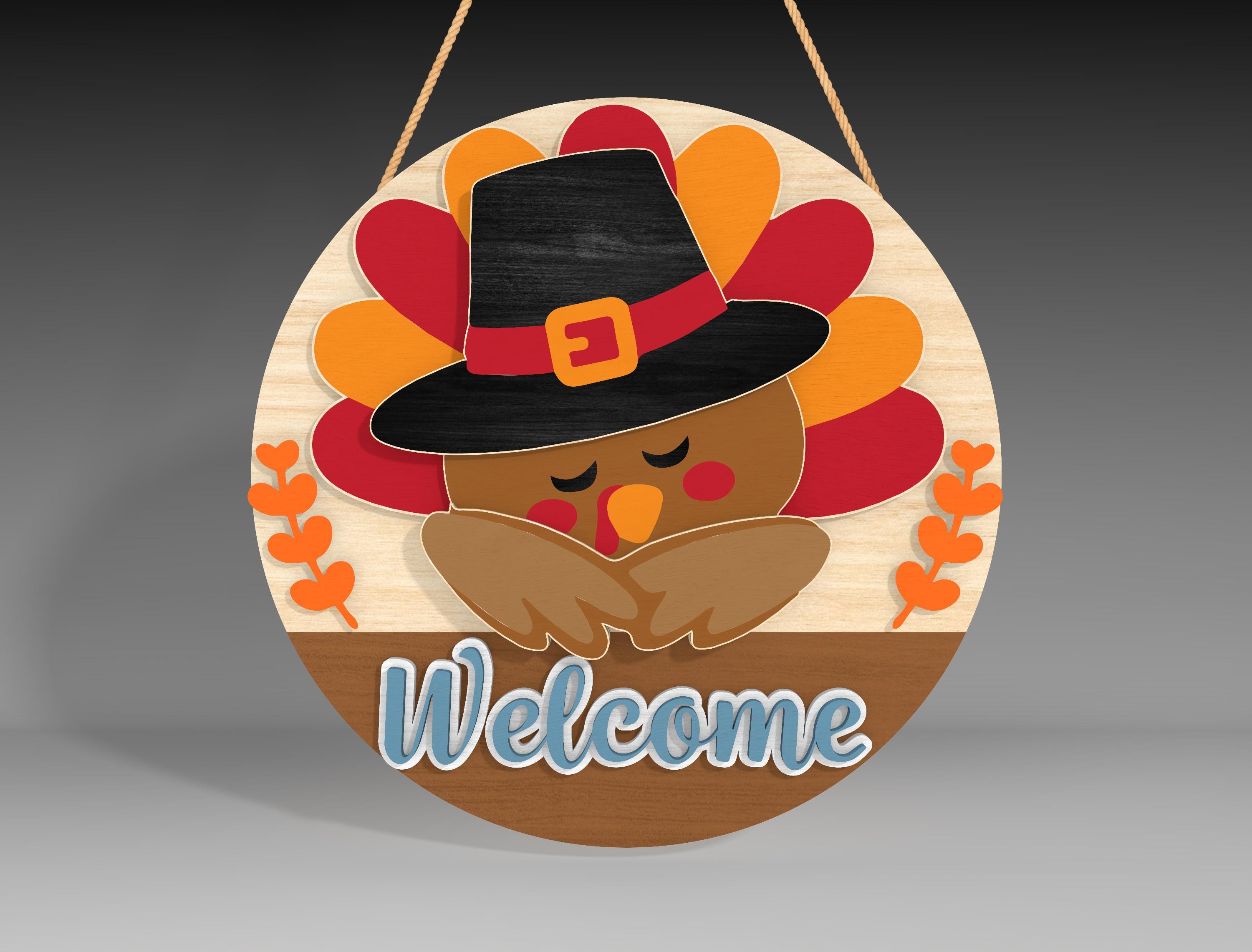 Thanksgiving Door Sign Laser Cut Svg, Turkey Door Hanger Svg,fall Door ...