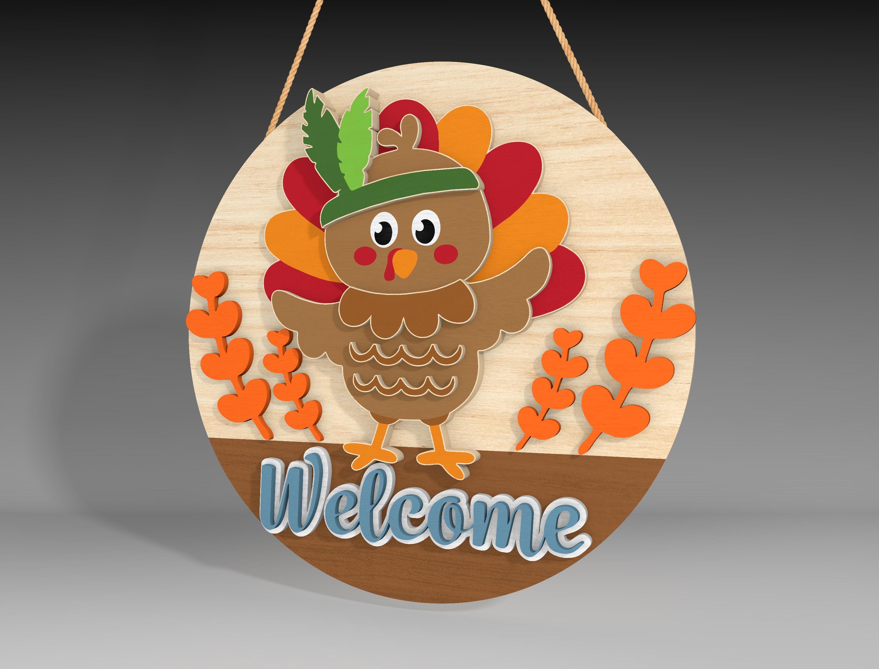 Thanksgiving Door Sign Laser Cut Svg, Turkey Door Hanger Svg,fall Door ...