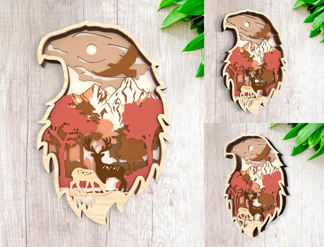 Multilayer Eagle Forest Cut File, Layered Eagle Theme, Wood 3d Eagle ...