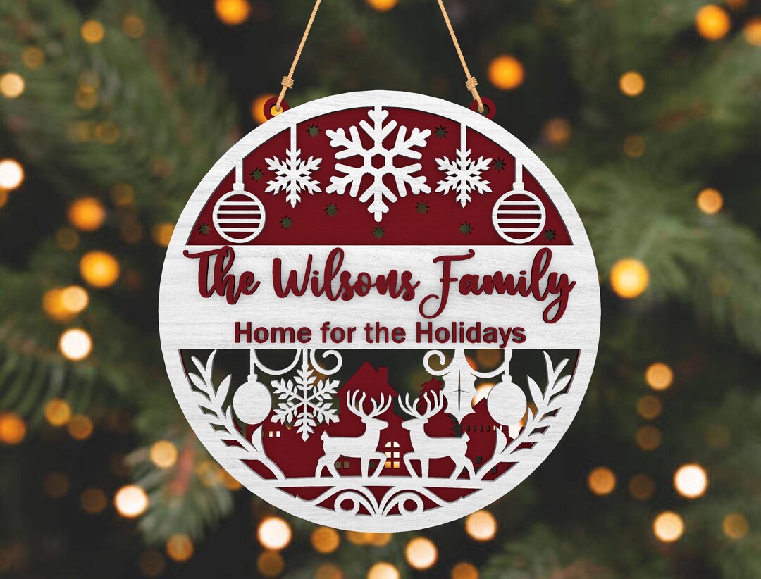 Personalized Family Christmas Name Sign SVG, Christmas Round Ornament ...