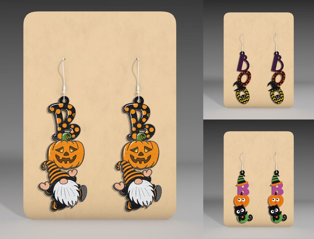 Boo Wood Halloween Earrings Svg ,gnome Earrings Svg,wood Earring Svg ...