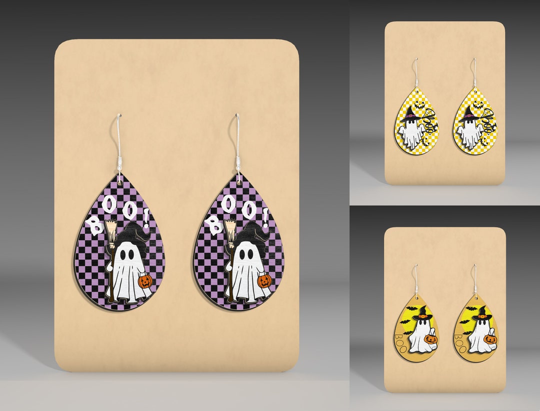 Halloween Earrings Svg ,cute Ghost Earrings Svg, Halloween Earring Wood ...