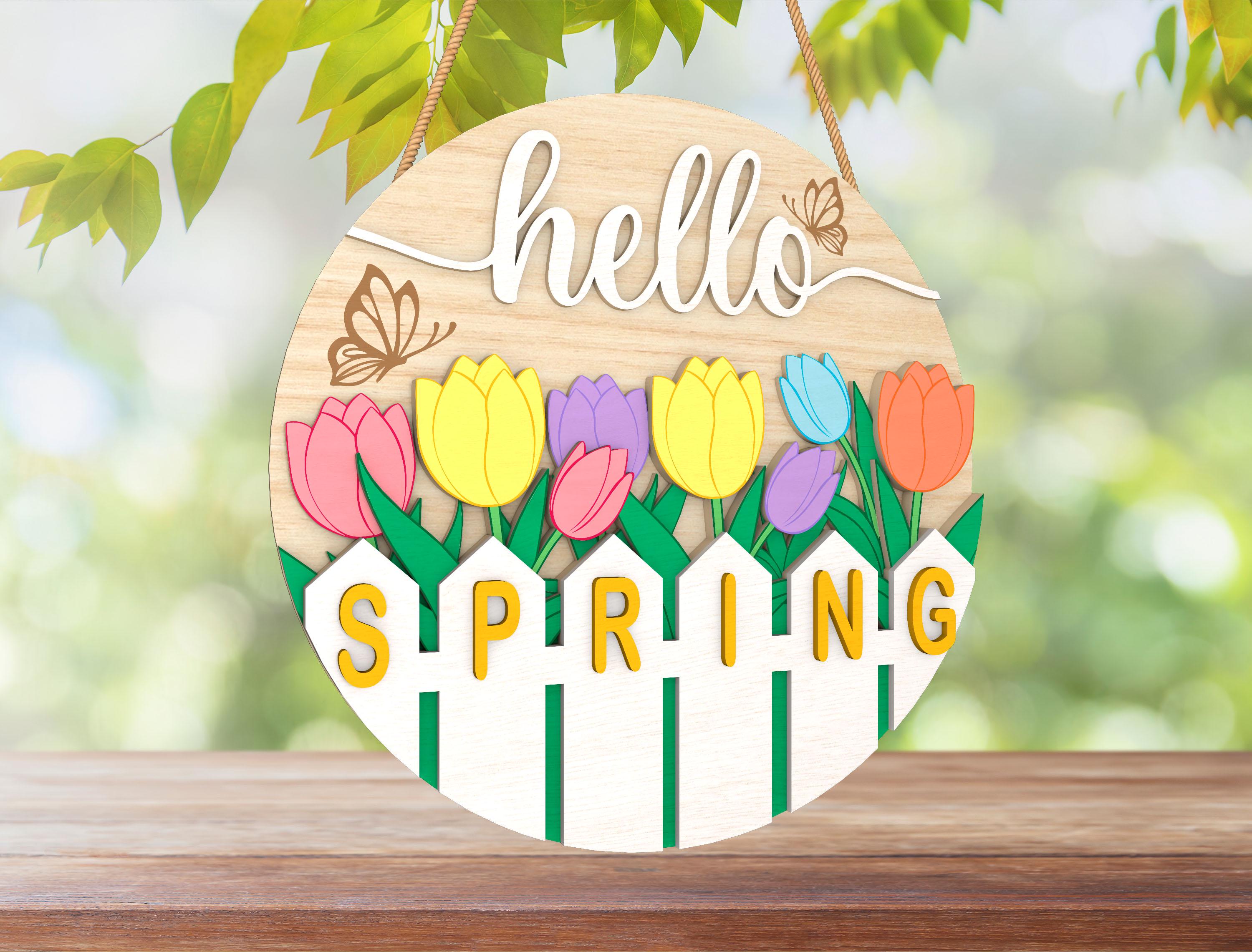 Spring Floral Door Sign Lasercut File Svg, Door Sign Laser Cut Tulip ...