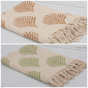 Block Printed Tassel Throw Blanket, Organic Cotton Throw Blanket ...