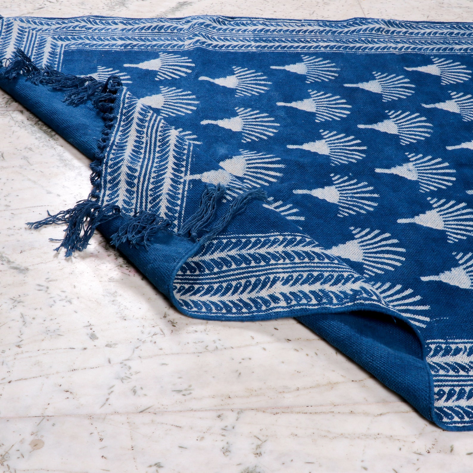 Natural Indigo Rug, Block Printed Rug, Cotton Area Rug, Home and Living ...