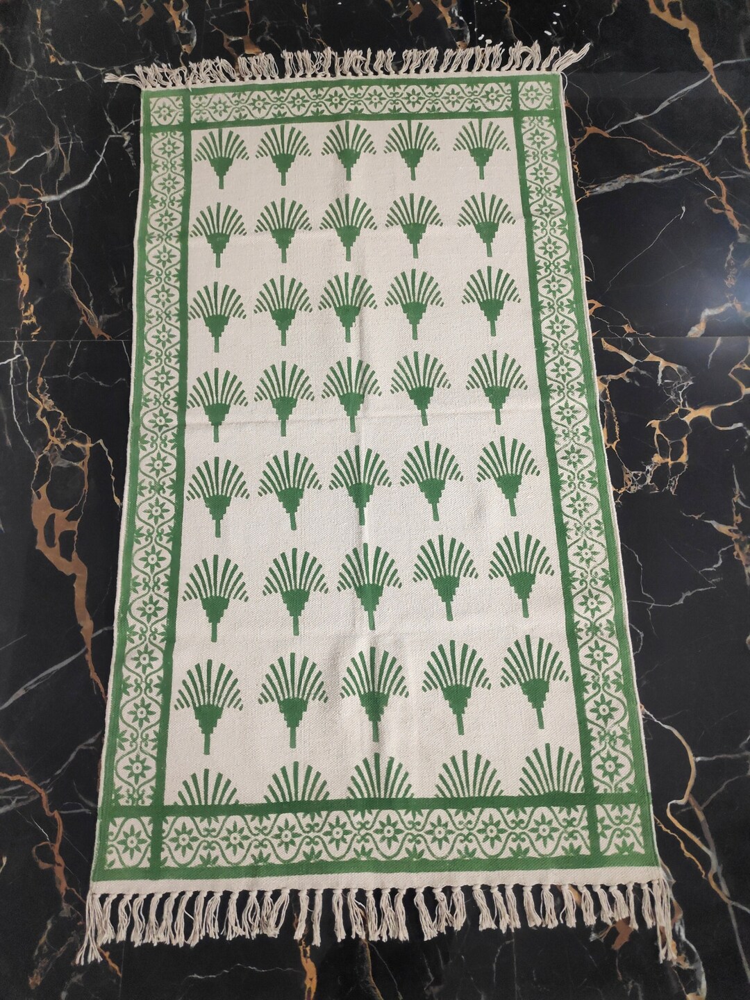 Beautiful Runner Rug 2x6, Block Printed Green Rug, Extra Thick Yoga Mat ...