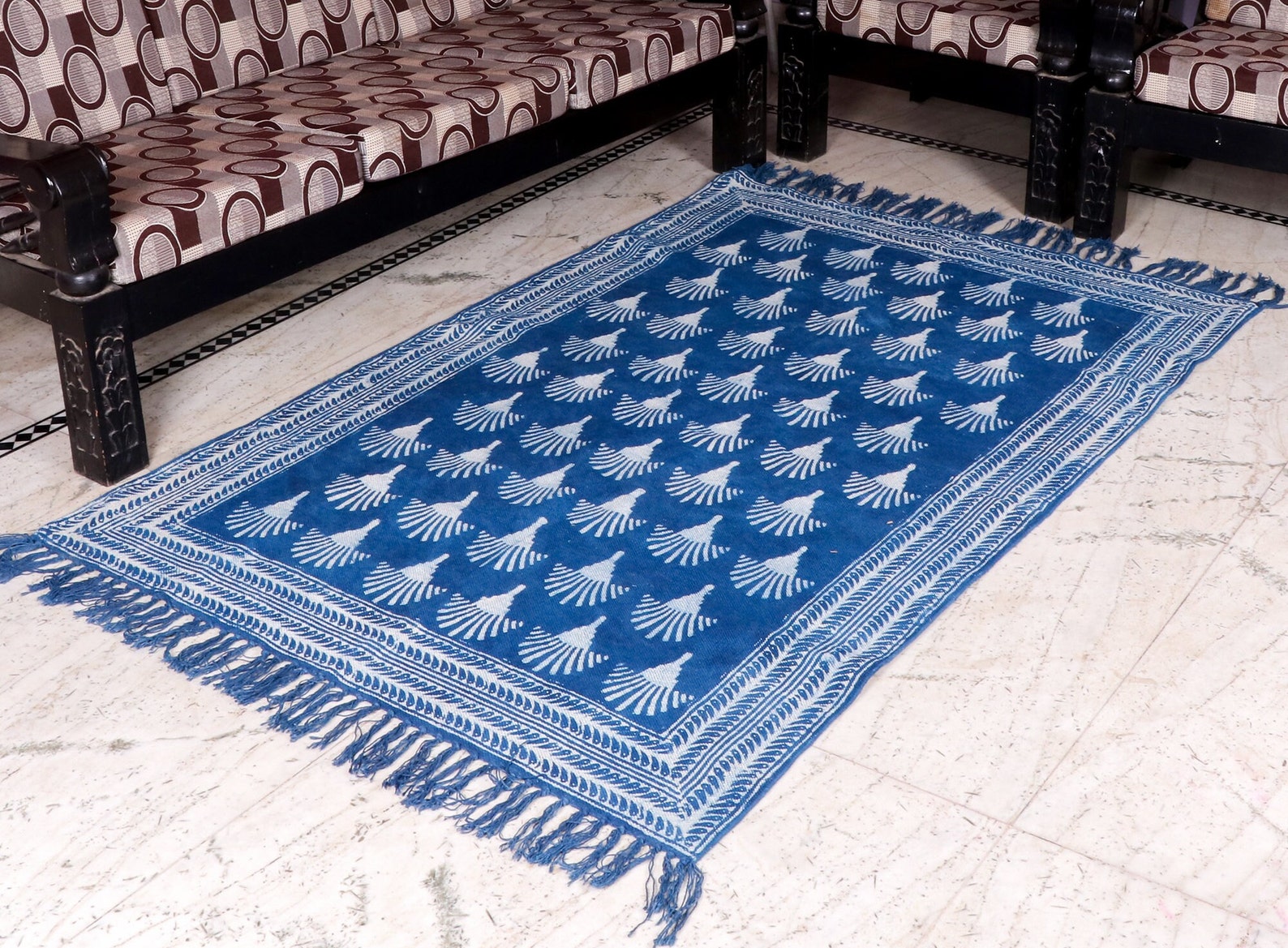 Natural Indigo Rug, Block Printed Rug, Cotton Area Rug, Home and Living ...