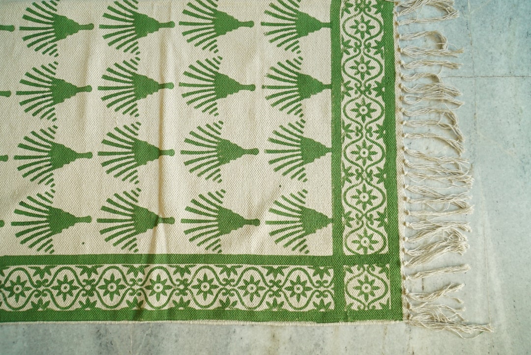 Green Rug, Hand Block Print Cotton Palm Tree Green Rug, Jaipur Rug ...