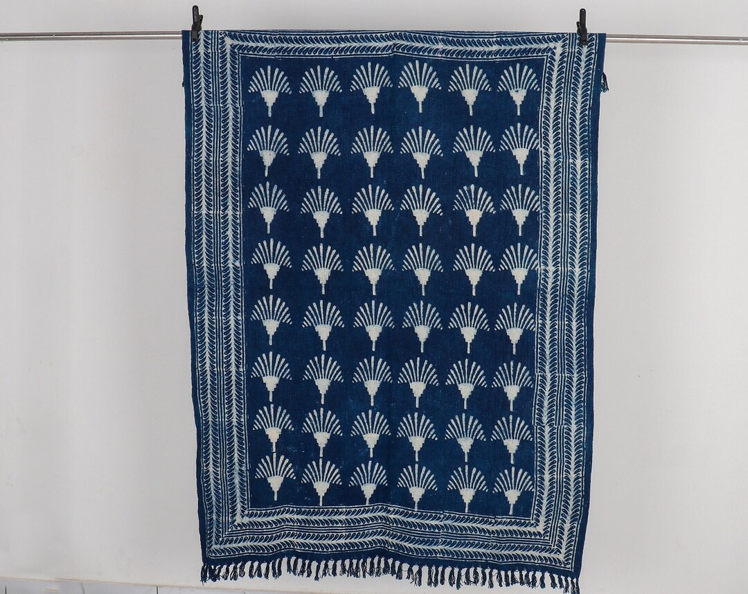 Indigo Block Printed Throw, Cotton Throw Blankets and Throws, Sofa ...