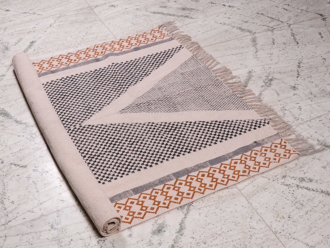 Organic Color With Block Print/ Cotton Area Rugs/ Hand Made Rugs Extra ...