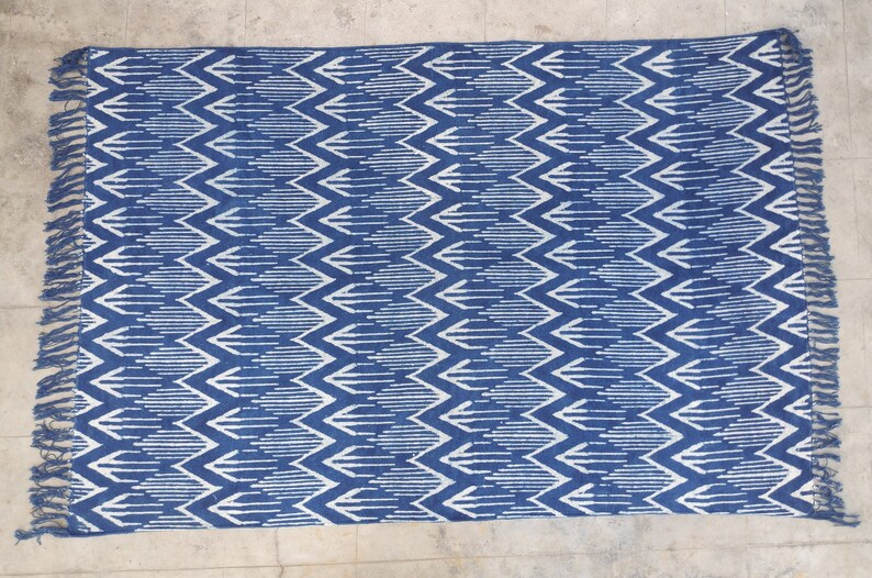 Blue Indigo Block Printed Cotton Area Rug Hand Woven Blue - Etsy