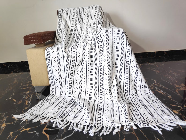 Black and White Throw Blanket Block Printed Cotton Throw - Etsy