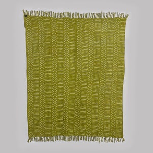 Organic Block Print Green Cotton Throw, Olive Green Throw, African ...