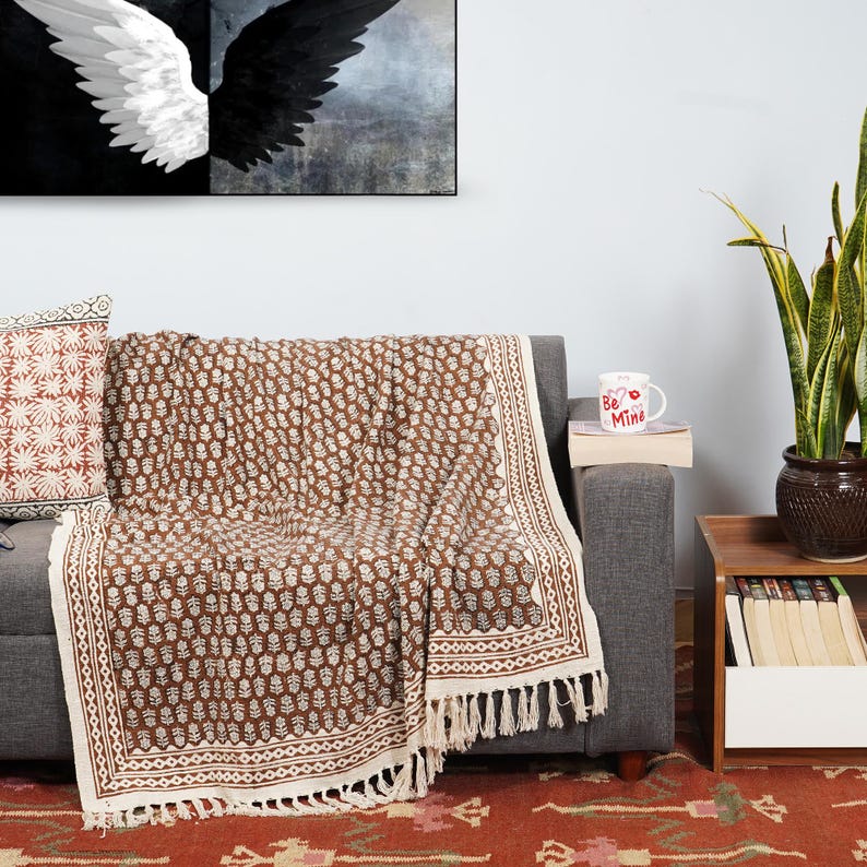 Block Printed Throw, Cotton Throw Blankets and Throws, Sofa Blanket ...