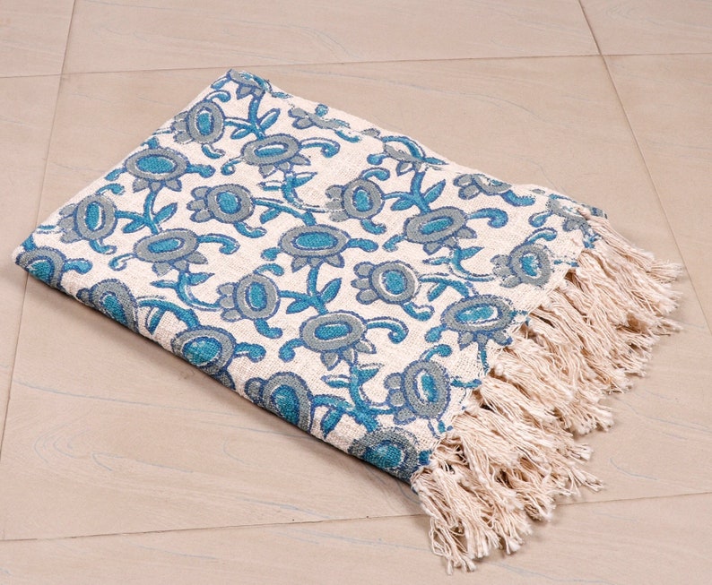 Block Print Throw/ Woven Throw/ Mud Cloth Throw/ Tassel Throw/ - Etsy