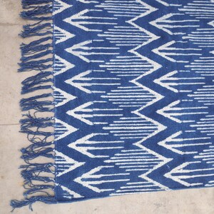 Blue Indigo Block Printed Cotton Area Rug, Hand Woven Blue Rug, Natural ...