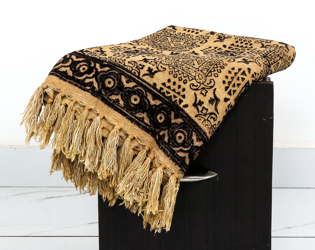 Hand Block Print Cotton Throw With Natural Vegetable Color Dye, Boho ...