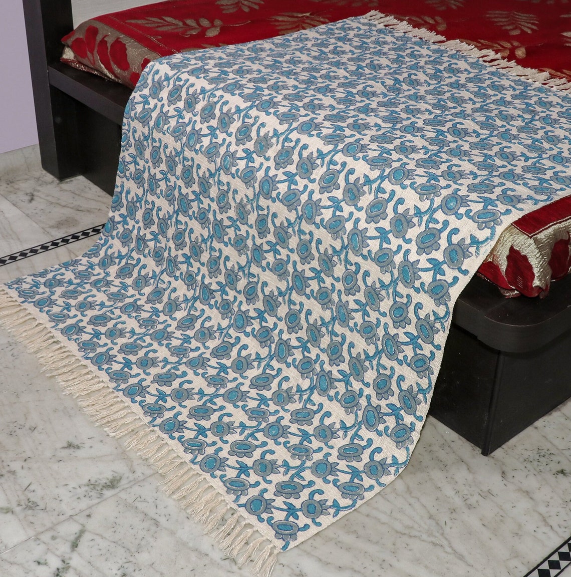 Block Print Throw/ Woven Throw/ Mud Cloth Throw/ Tassel Throw/ - Etsy