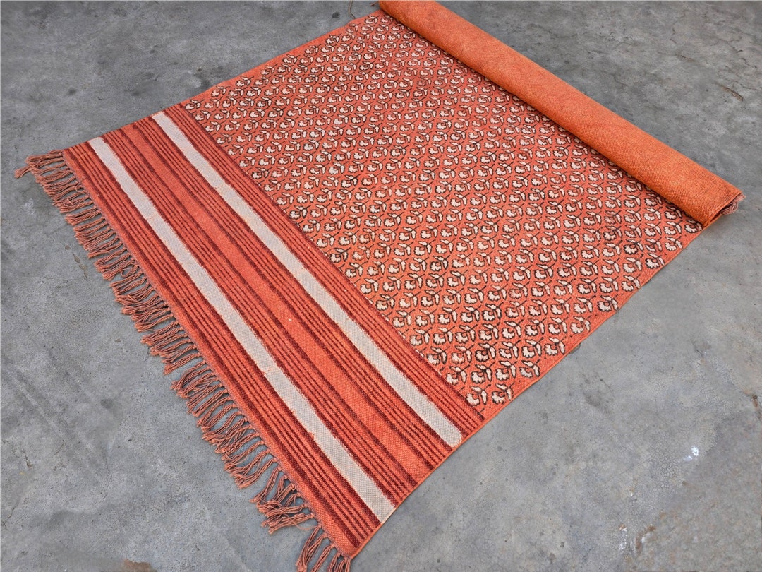 Organic Natural Handmade Block Print Cotton Rug for Home Decor Indoor ...