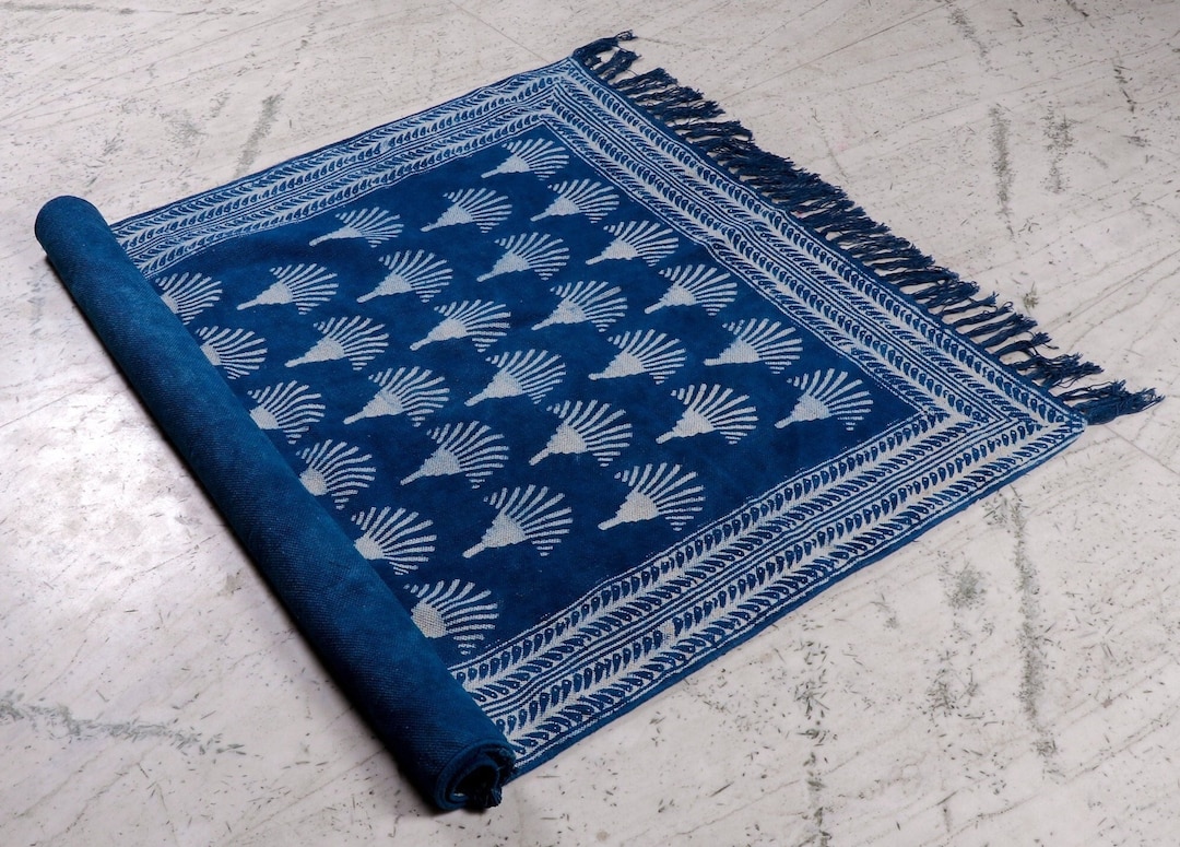 Natural Indigo Rug, Block Printed Rug, Cotton Area Rug, Home and Living ...