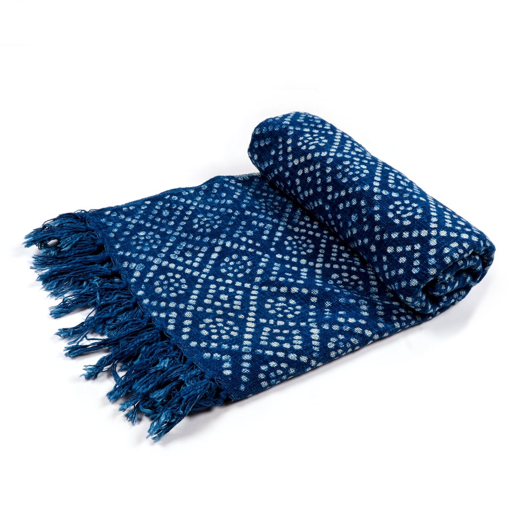 Beautiful Indigo Natural Dye Cotton Throw Bedspreads and Throws Block ...