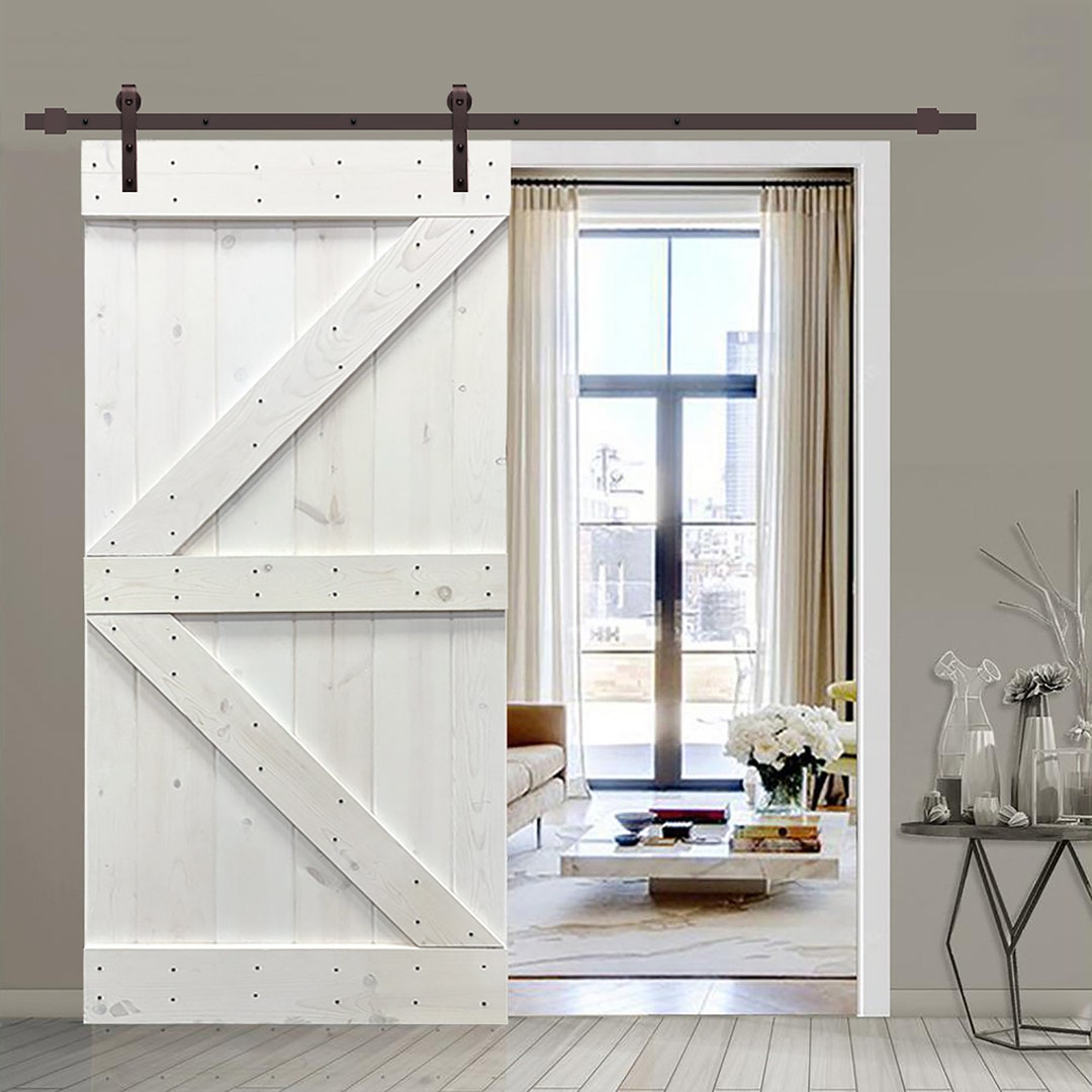 Farmhouse Style Stained Pine Wood Interior Barn Door With Hardware Kit ...