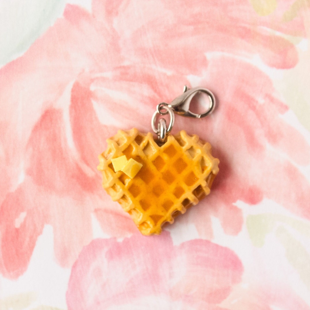 Waffle Stitch Marker Polymer Clay Food Keychain Heart - Etsy