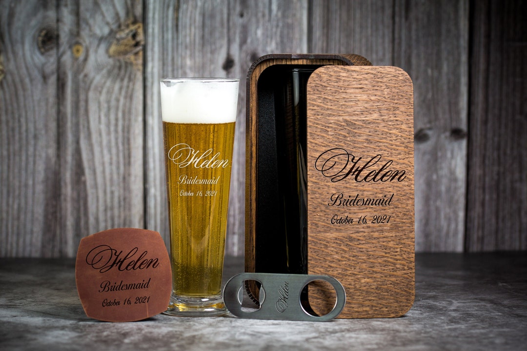 Personalized Beer Glass Gift Set: Engraved Glass in Wood Box - Etsy